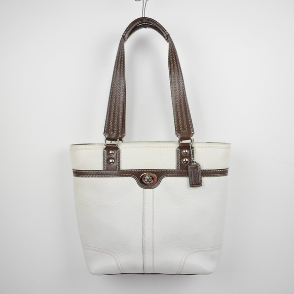 Coach | Bags | Coach Purse Off White Brown Pebbled Leather Shoulder Bag ...